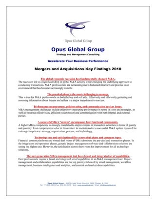 Opus Global Group Mergers And Acquisitions Key Findings 2010 | PDF