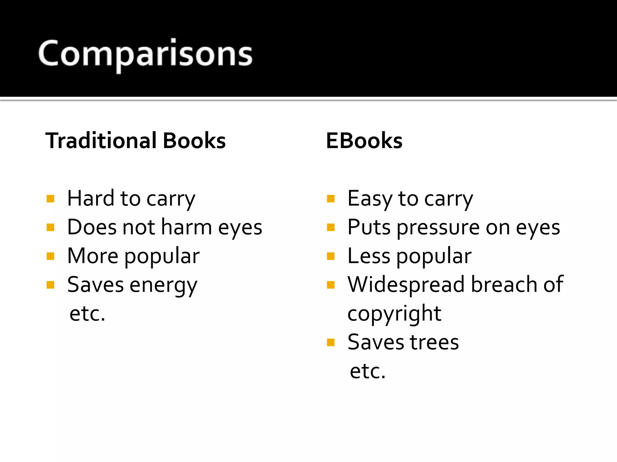 Presentation on traditional books Vs E-Book | PPTX