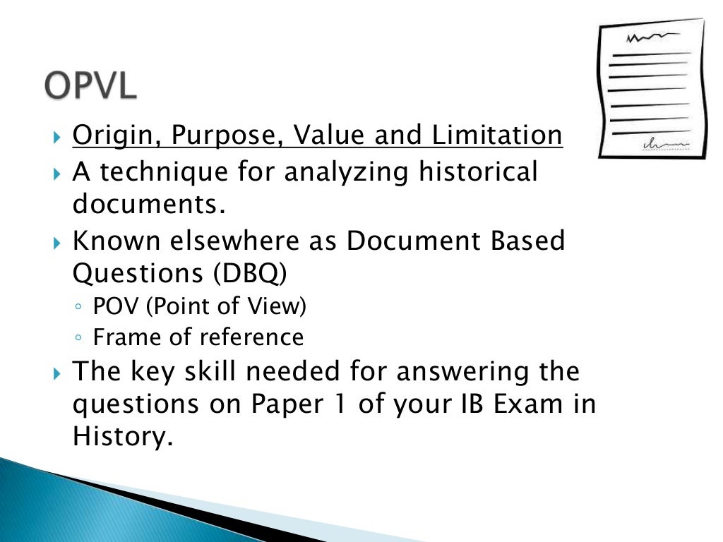 OPVL and Paper 1: IB History