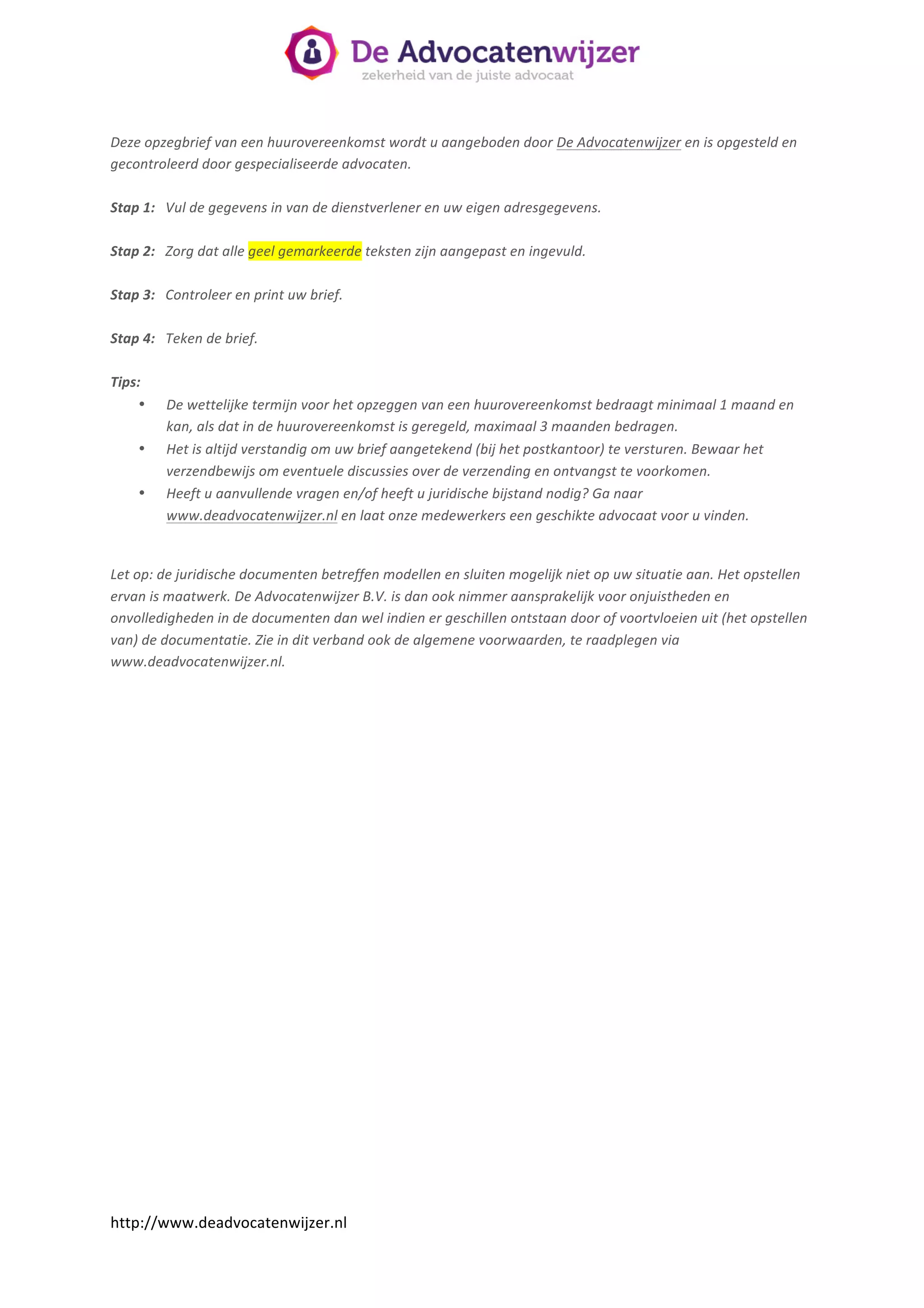 Opzegbrief huurcontract- De Advocatenwijzer | PDF