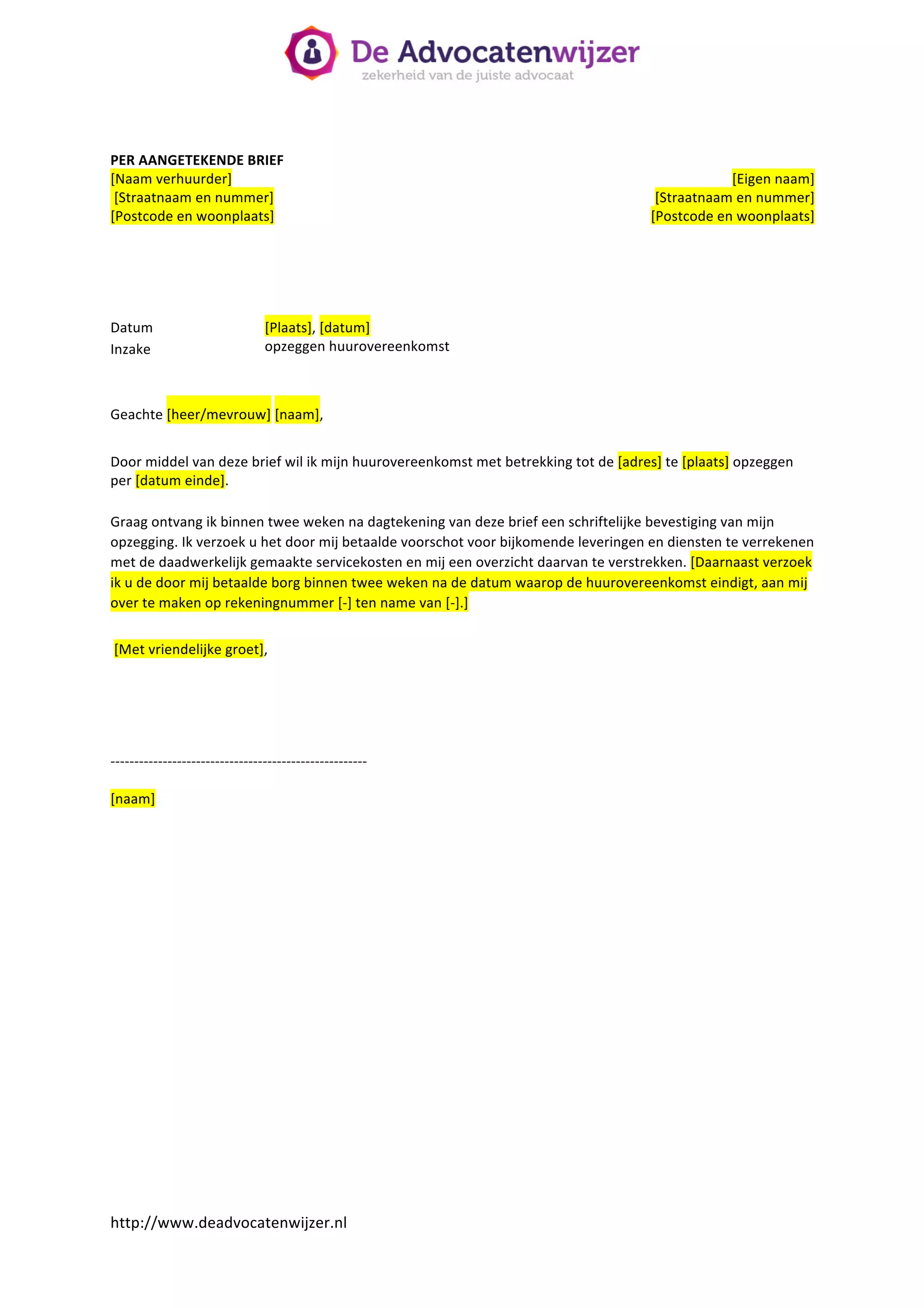 Opzegbrief huurcontract- De Advocatenwijzer | PDF