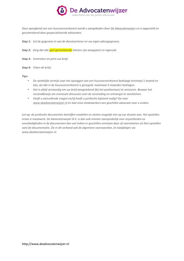 Opzegbrief huurcontract- De Advocatenwijzer | PDF