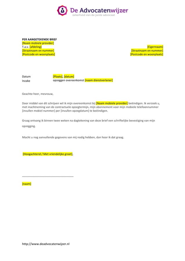 Opzegging mobiel abonnement- De Advocatenwijzer | PDF