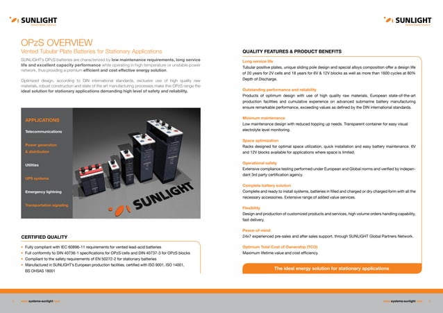 SYSTEMS SUNLIGHT S.A. | OPzS Batteries for Stationary Applications ...