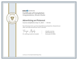 Certificate of completion of advertising on pinterest | PPT