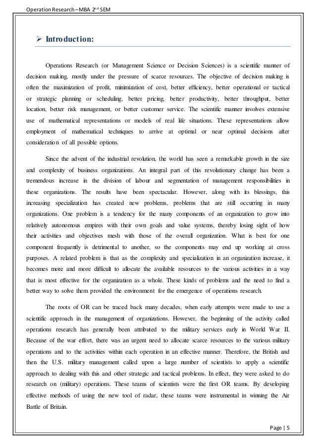 Business Application of Operation Research