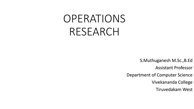 Operation Research VS Software Engineering | PPT