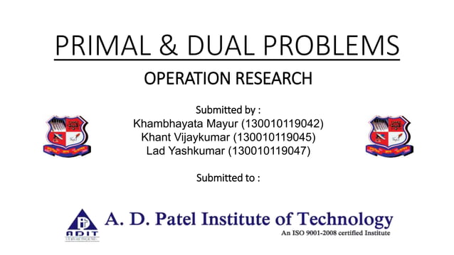 PRIMAL & DUAL PROBLEMS | PPTX | Programming Languages | Computing