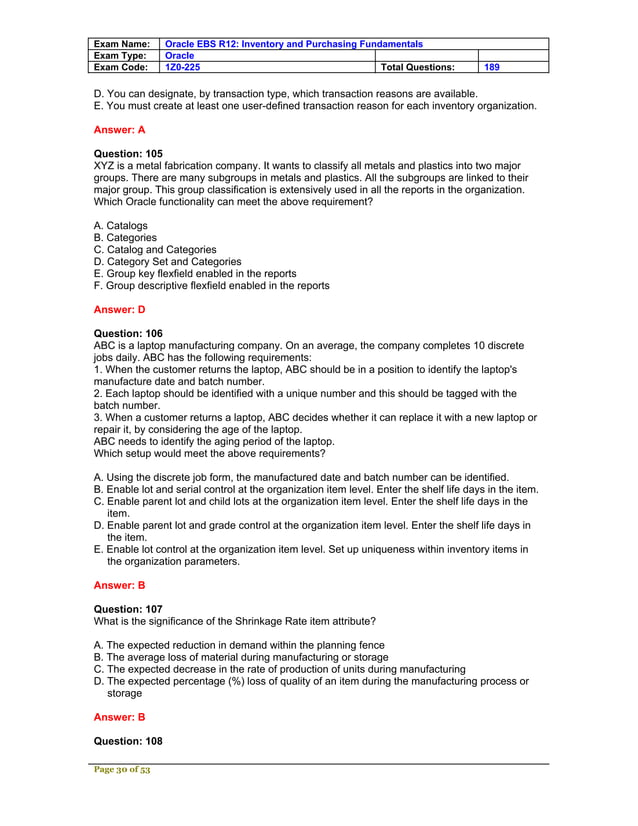 Oracel inventory and purchasing exam guide | PDF | Logistics | Business
