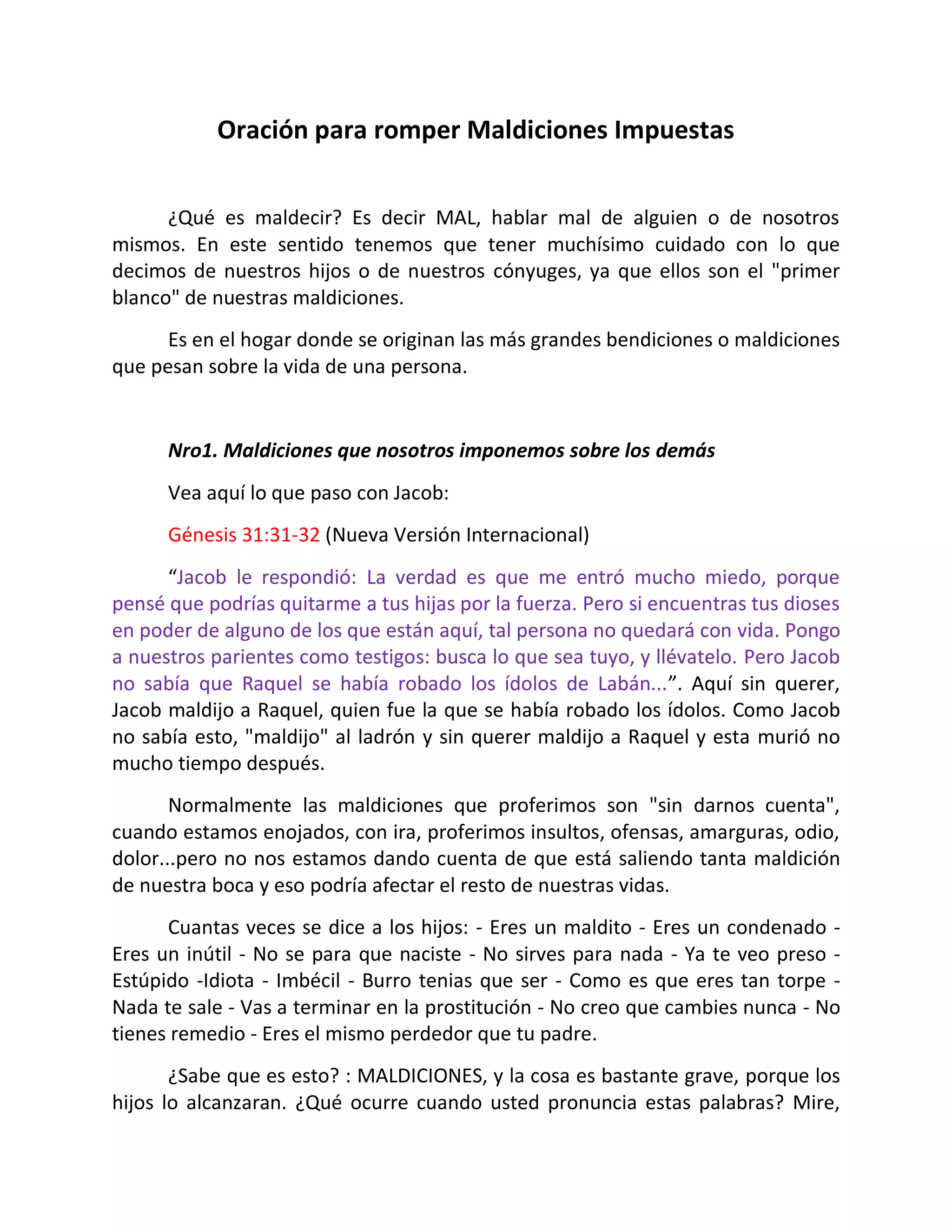 Oración para romper maldiciones impuestas | PDF