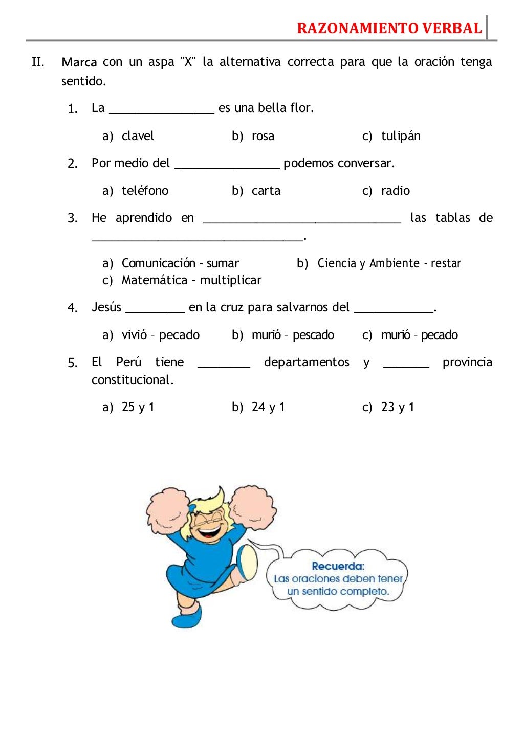 Hojas De Trabajo De Oraciones De Tercer Grado