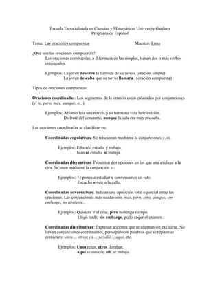Bosquejo- Oraciones Compuestas | PDF