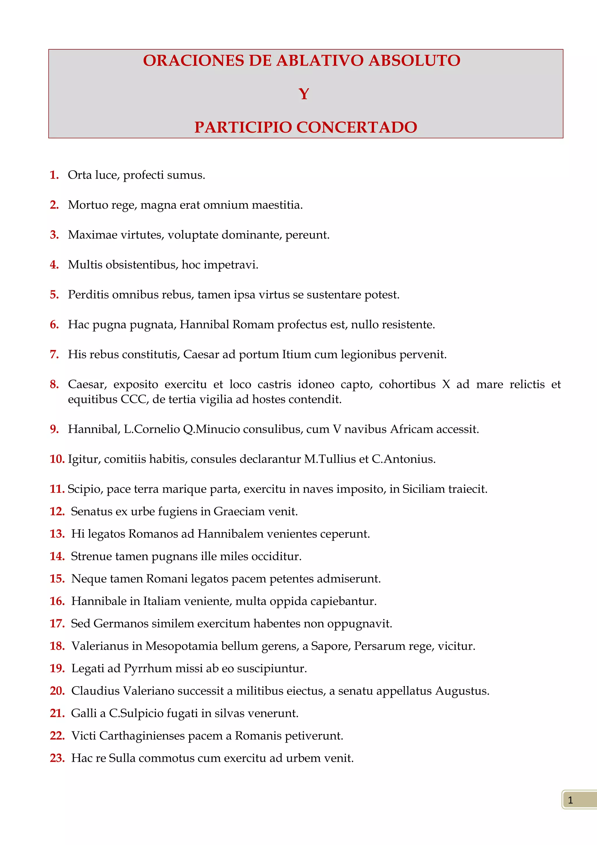 Oraciones de ablativo absoluto y participio concertado (6 10-2014) | DOC