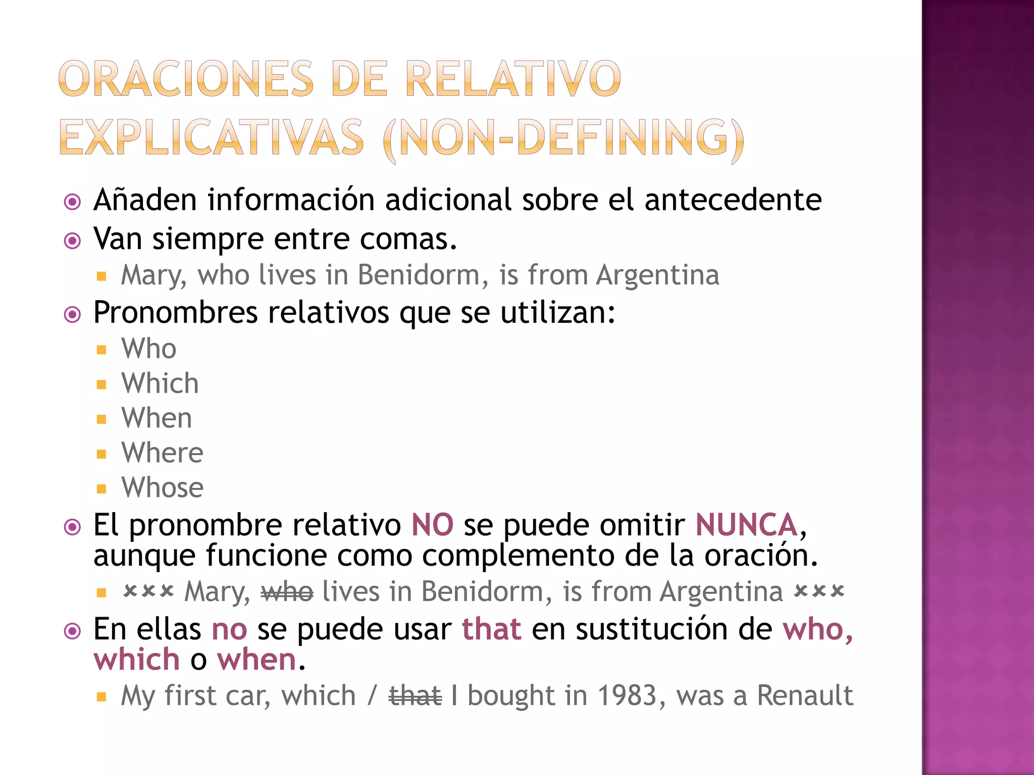 Oraciones de relativo en inglés | PPTX