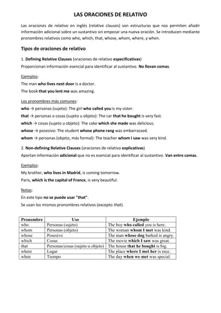 Cuadro comparativo de oraciones de relativos | PDF