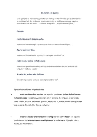 Oraciones impersonales | DOC