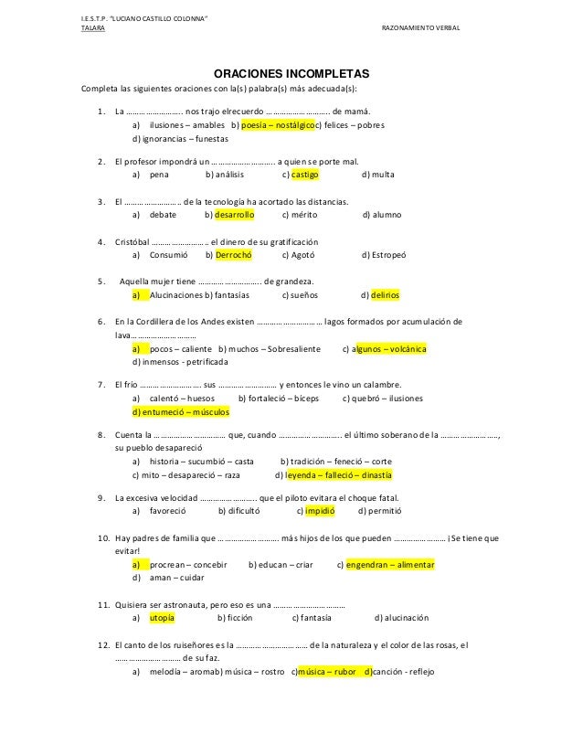 Oraciones Incompletas Ejercicios Para Quinto De Primaria Fichas Gratis ... Oraciones Incompletas Ejercicios Para Quinto De Primaria Fichas Gratis ...