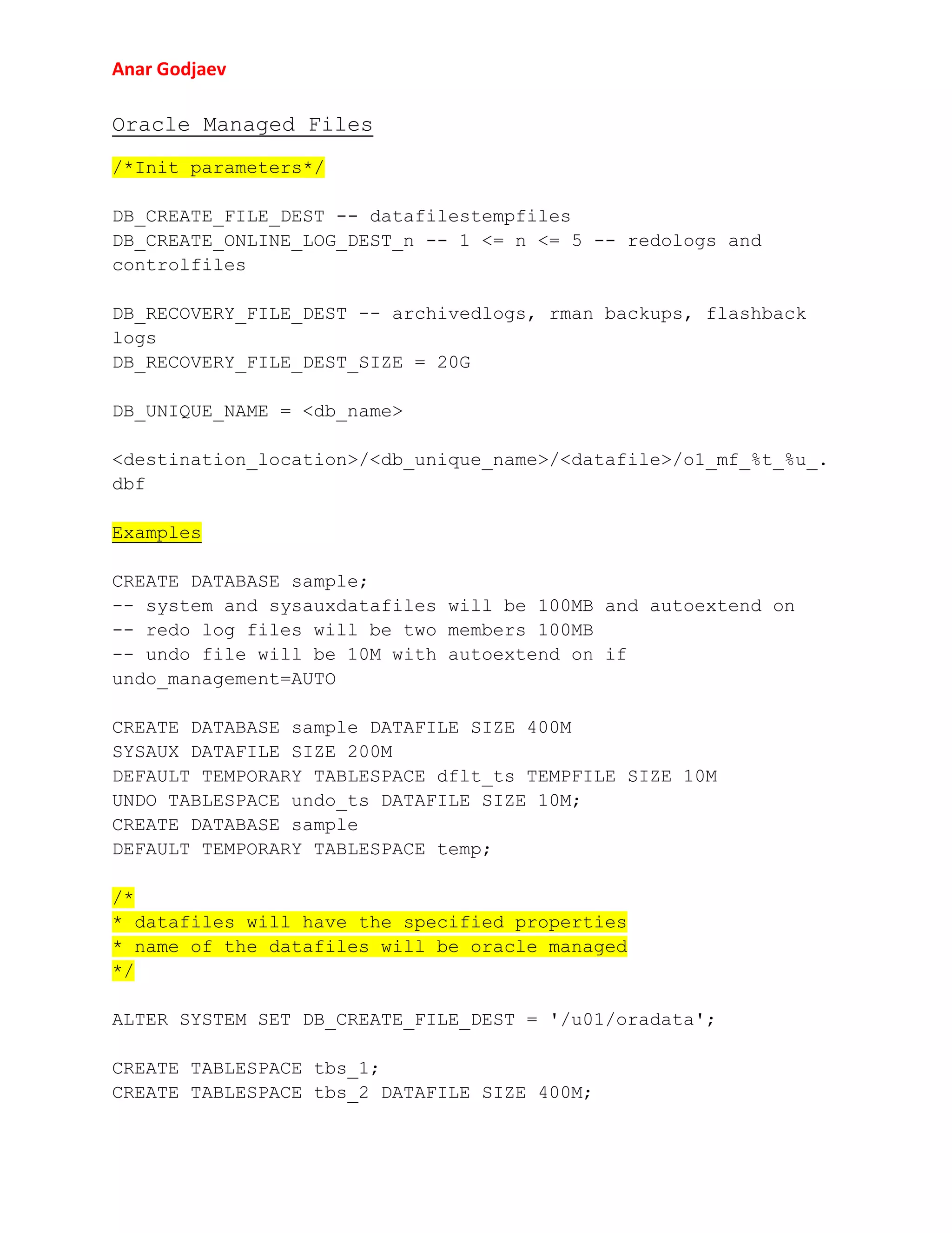 Oracle Managed Files | DOCX