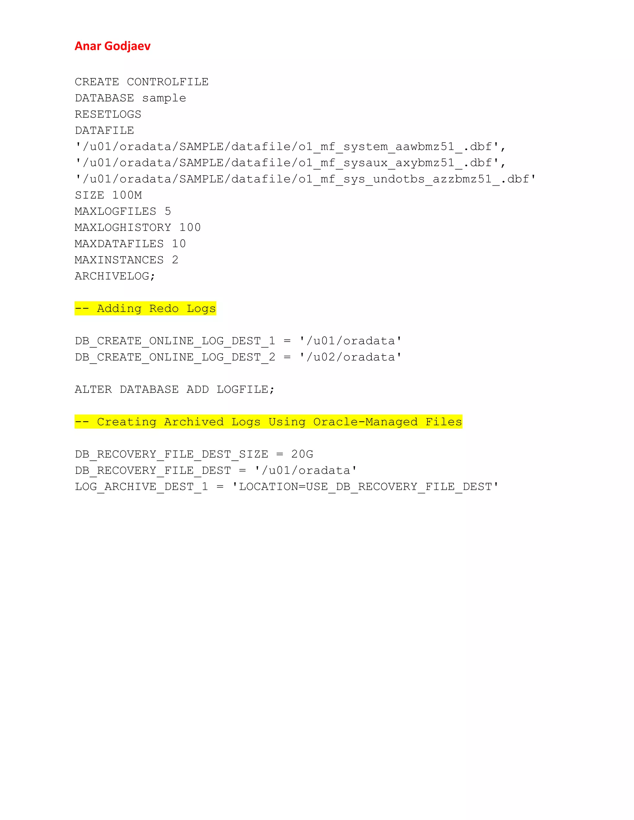 Oracle Managed Files | DOCX