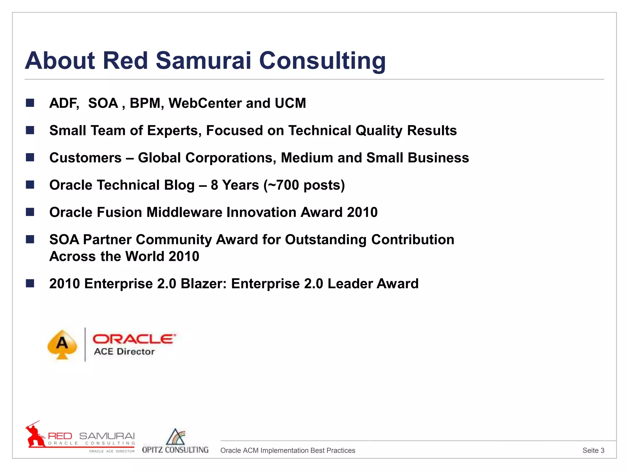 Oracle ACM Implementation - Best Practices | PPTX | Computer Software and Applications | Computing