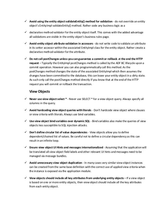 Oracle Application Development Framework Best Practices