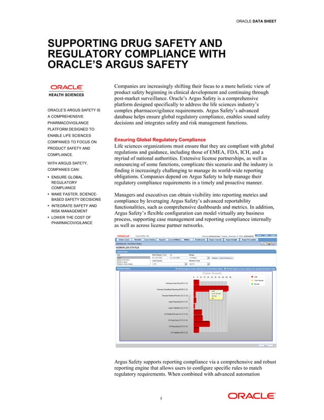 Safety and Pharmacovigilance System: Oracle Argus Safety Suite | PDF | Pharmaceutical Industry ...