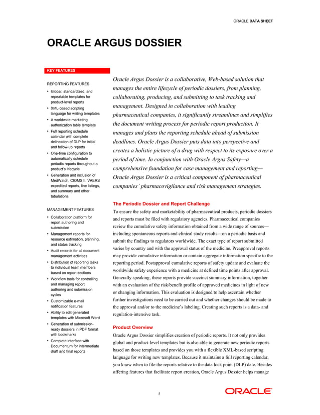 Safety and Pharmacovigilance System: Oracle Argus Safety Suite | PDF ...
