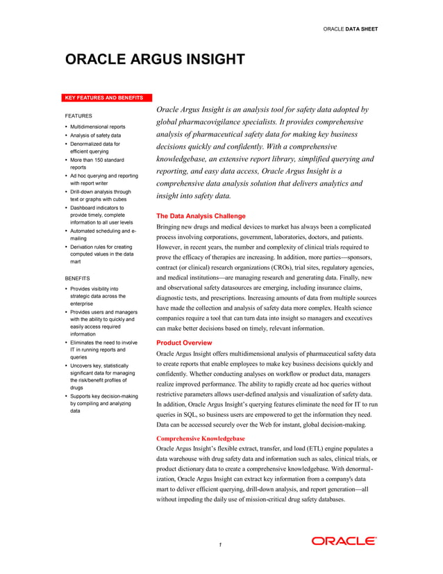 Safety and Pharmacovigilance System: Oracle Argus Safety Suite | PDF ...
