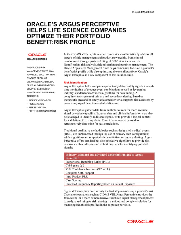 Safety and Pharmacovigilance System: Oracle Argus Safety Suite | PDF | Pharmaceutical Industry ...