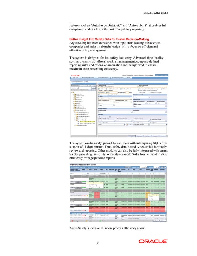 Safety and Pharmacovigilance System: Oracle Argus Safety Suite | PDF | Pharmaceutical Industry ...