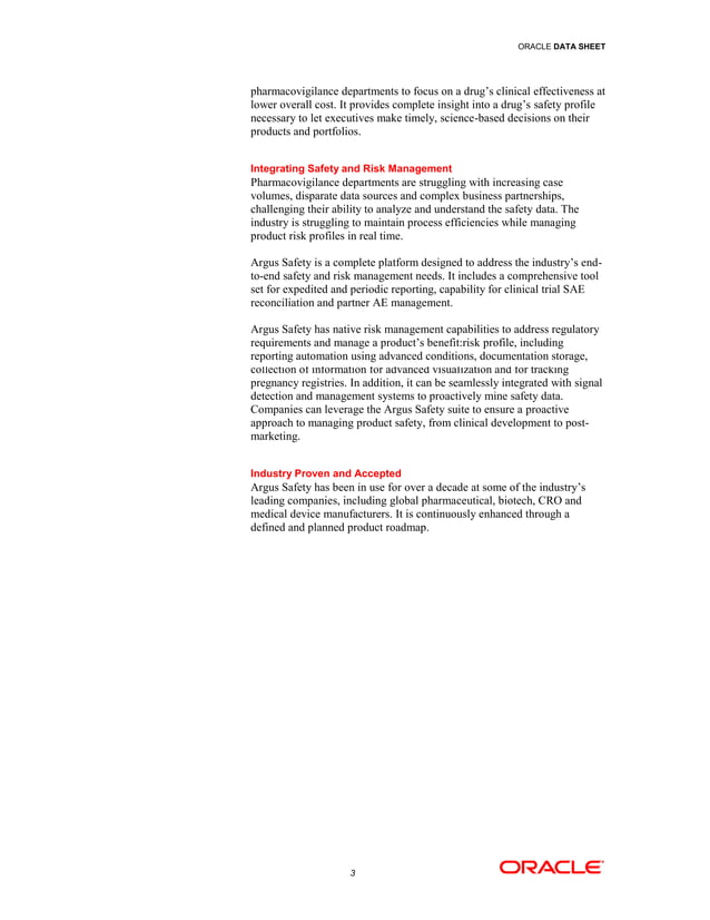 Safety and Pharmacovigilance System: Oracle Argus Safety Suite | PDF | Pharmaceutical Industry ...