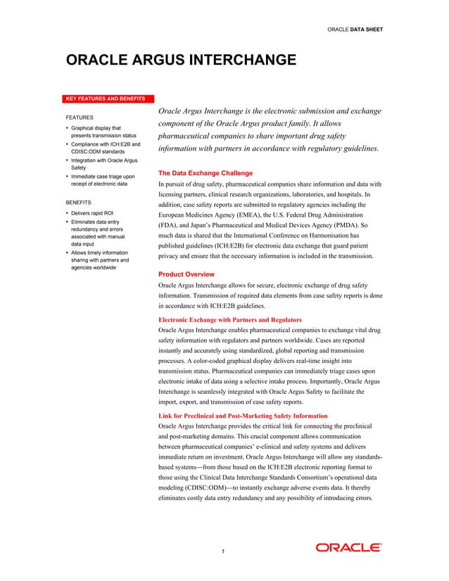 Safety and Pharmacovigilance System: Oracle Argus Safety Suite | PDF ...