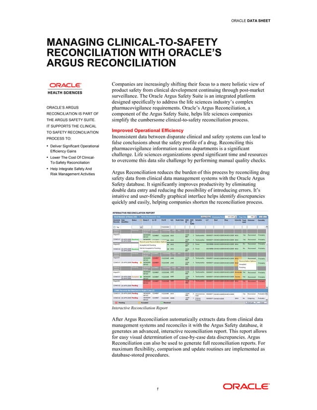 Safety and Pharmacovigilance System: Oracle Argus Safety Suite | PDF | Pharmaceutical Industry ...