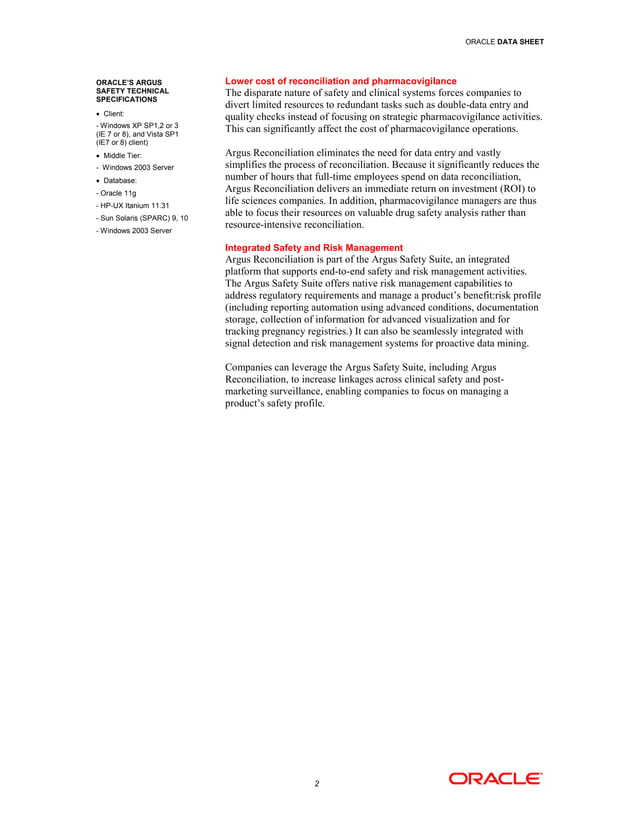Safety and Pharmacovigilance System: Oracle Argus Safety Suite | PDF | Pharmaceutical Industry ...