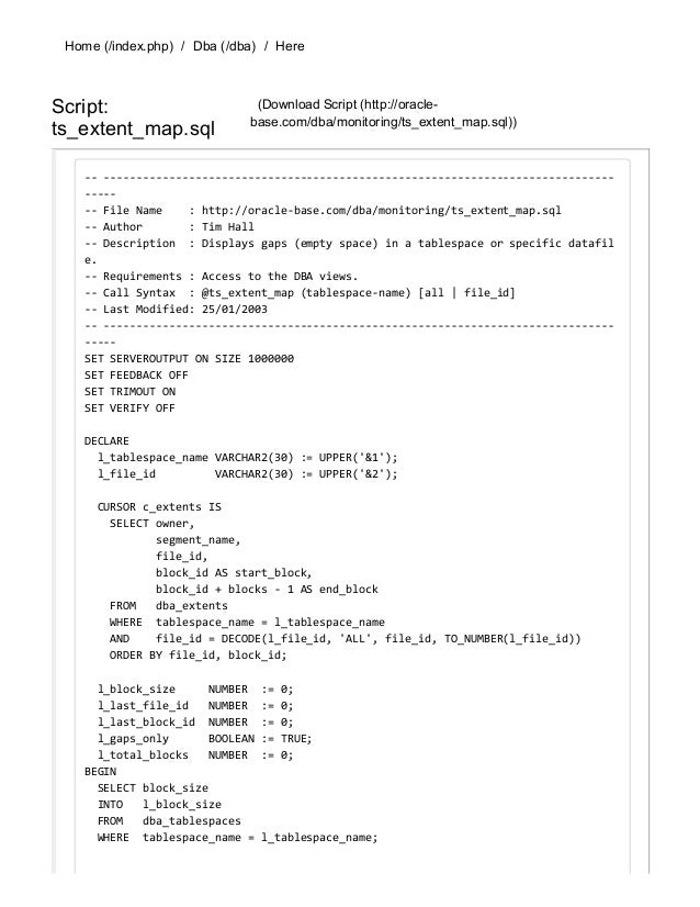 Oracle base - dba scripts ts-extent_map
