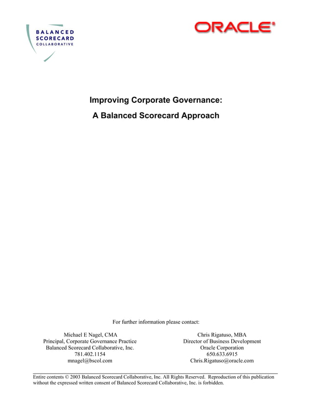 Corporate Governance a Balanced Scorecard approach with KPIs between ...