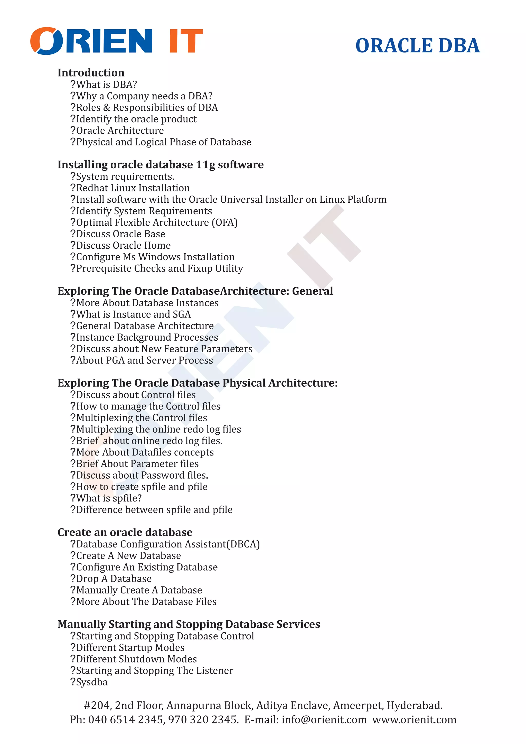 Oracle Dba Trainining In Hyderabad Pdf