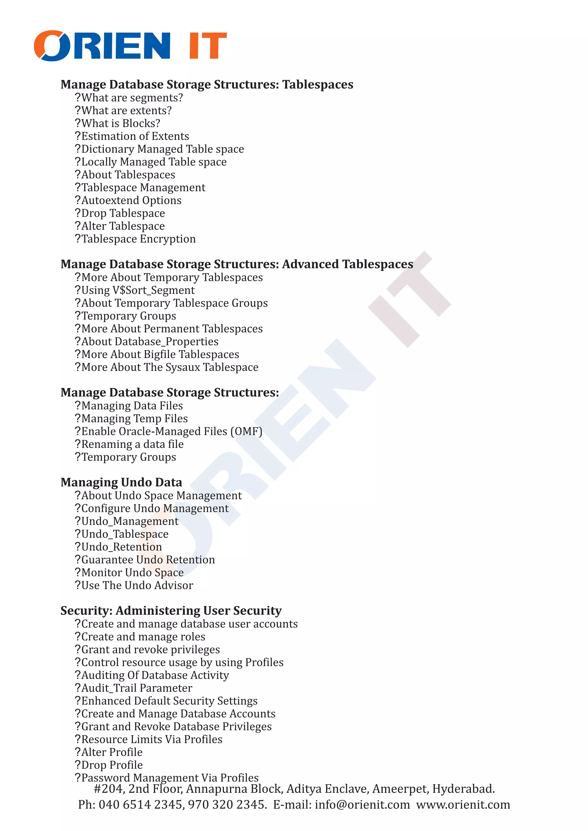 Oracle dba trainining in hyderabad | PDF