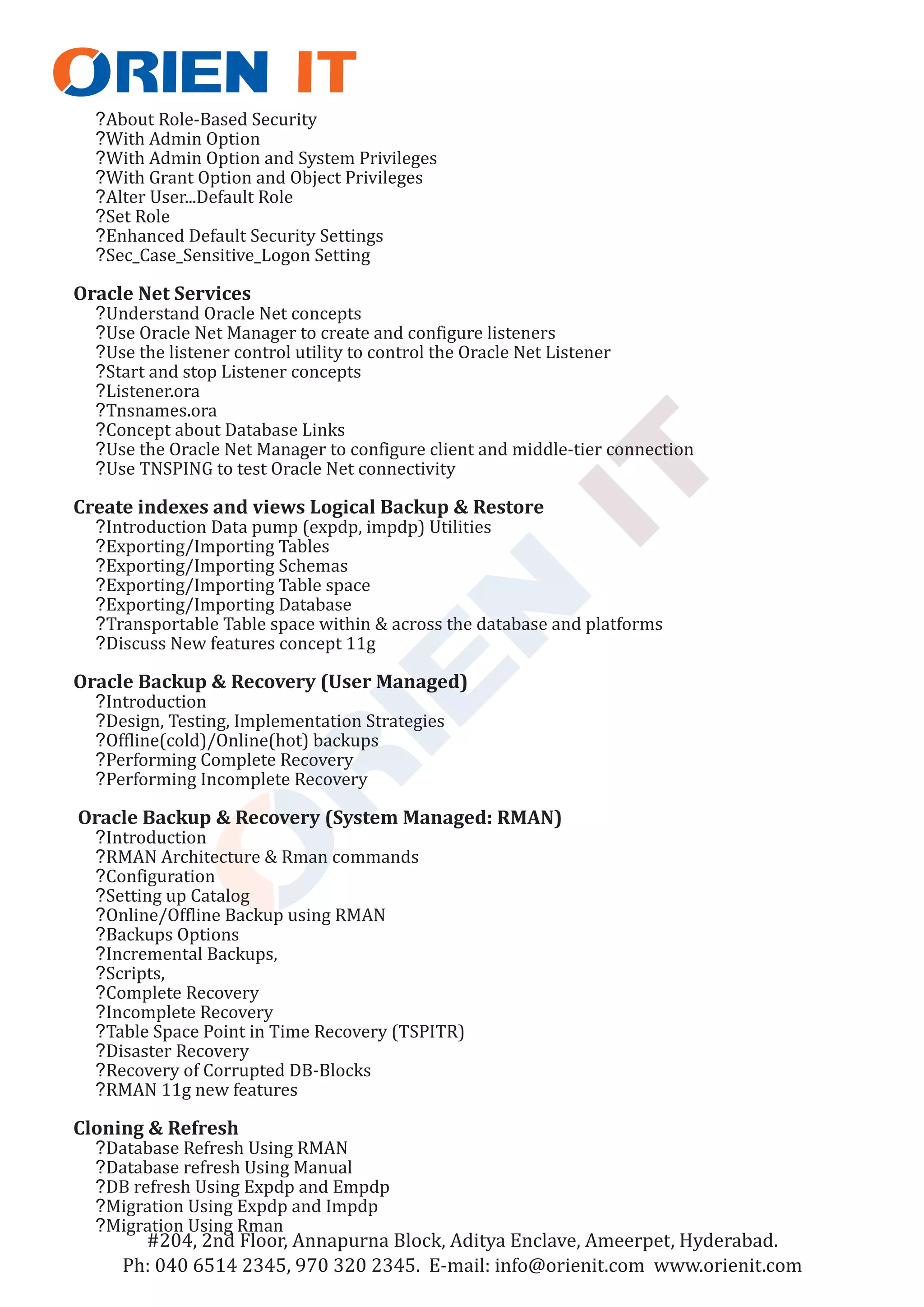 Oracle Dba Trainining In Hyderabad Pdf Databases Computer Software And Applications