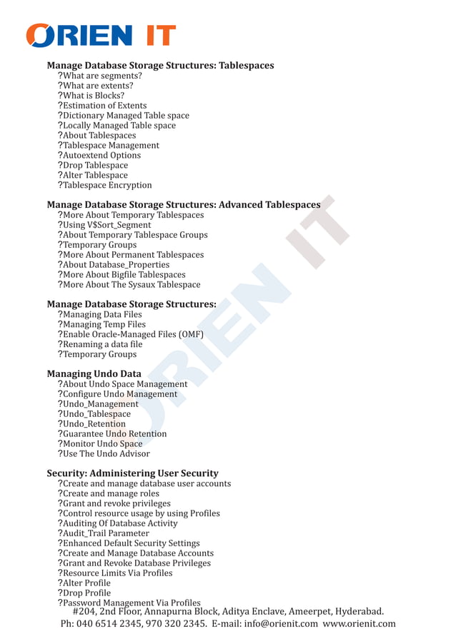 Oracle Dba Trainining In Hyderabad Pdf Databases Computer