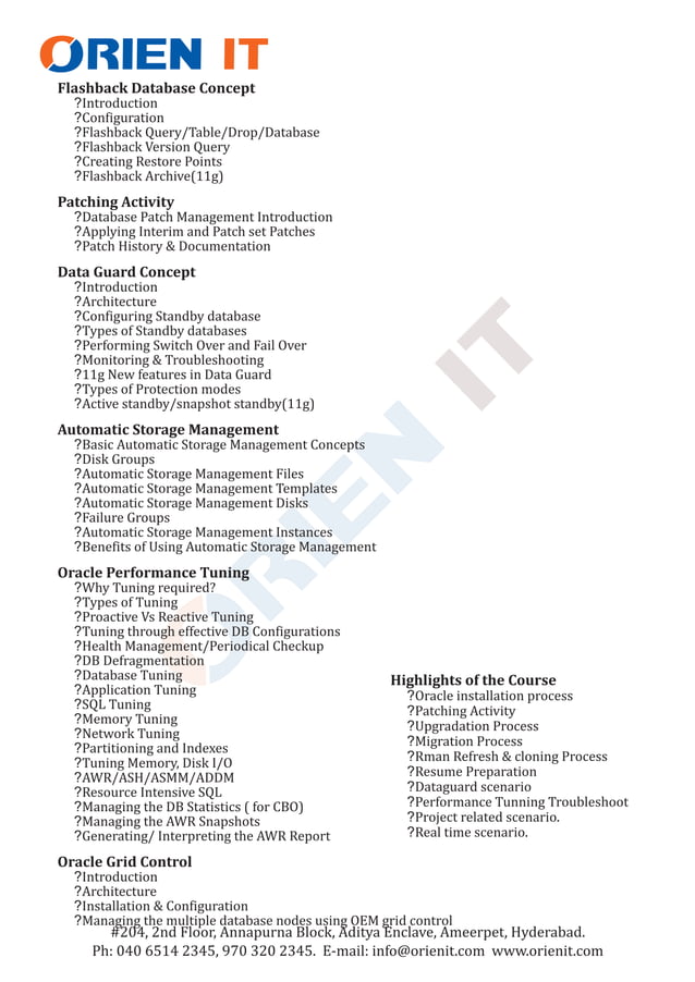 Oracle dba trainining in hyderabad | PDF