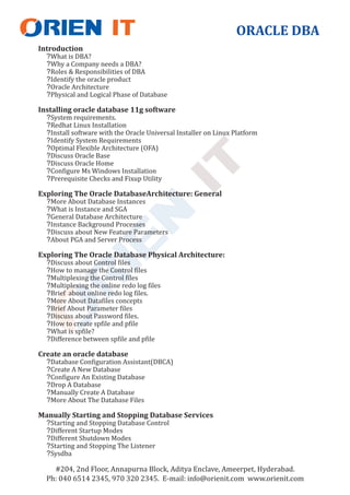 Oracle dba trainining in hyderabad | PDF