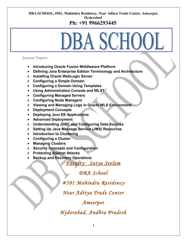 oracle weblogic admin training institute @ DBA School | DOC | Databases | Computer Software and ...