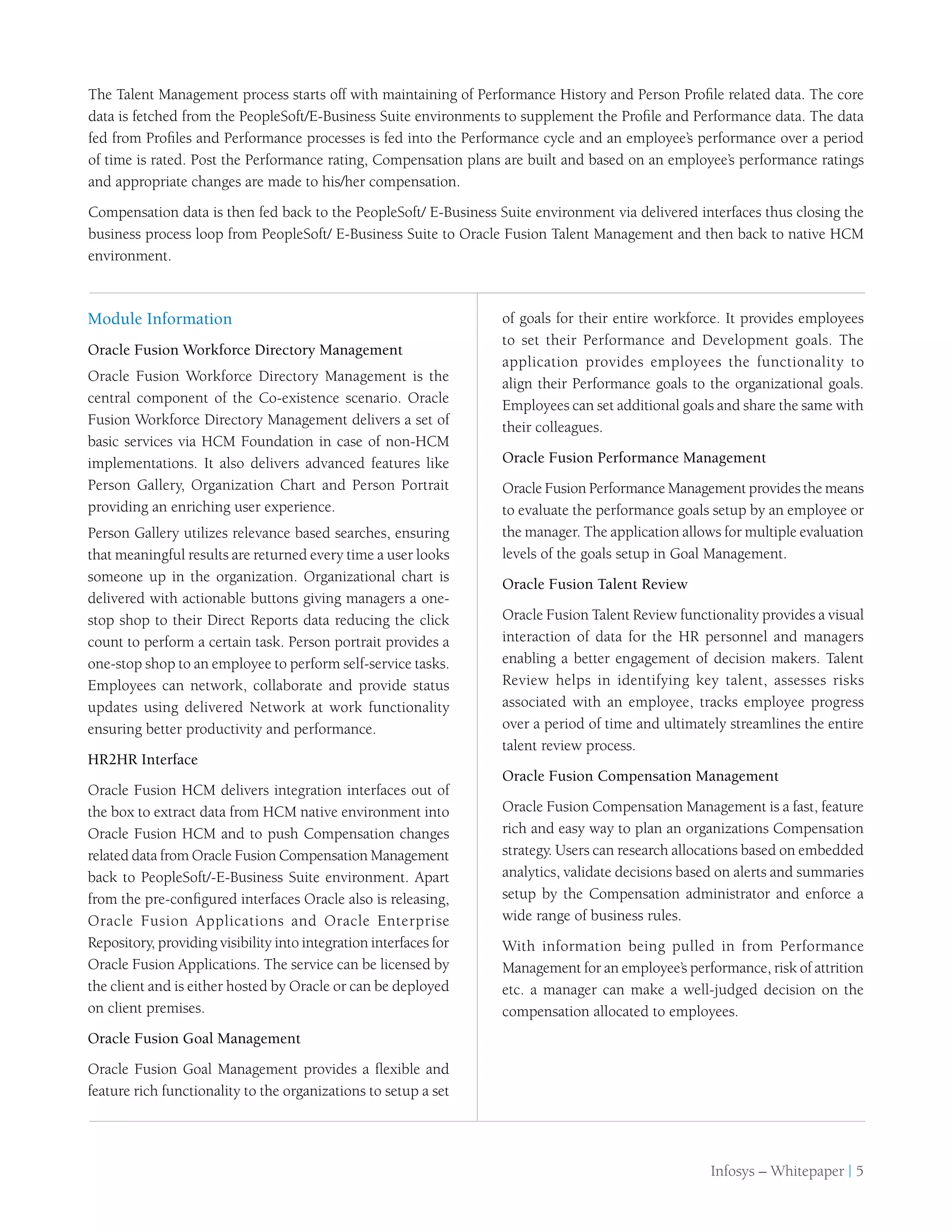 Infosys Co-Existence for Oracle Fusion Talent Management | PDF