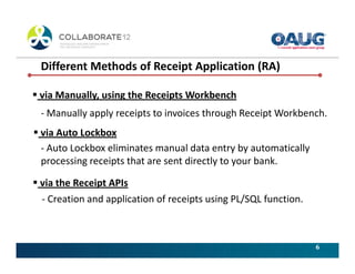 Efficiently handling Applications of Customer Receipts in Oracle ...