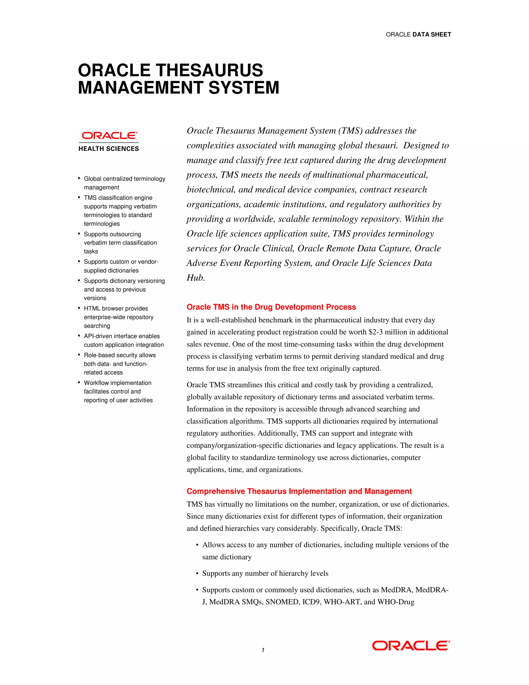 Oracle Thesaurus Management System (TMS) | PDF