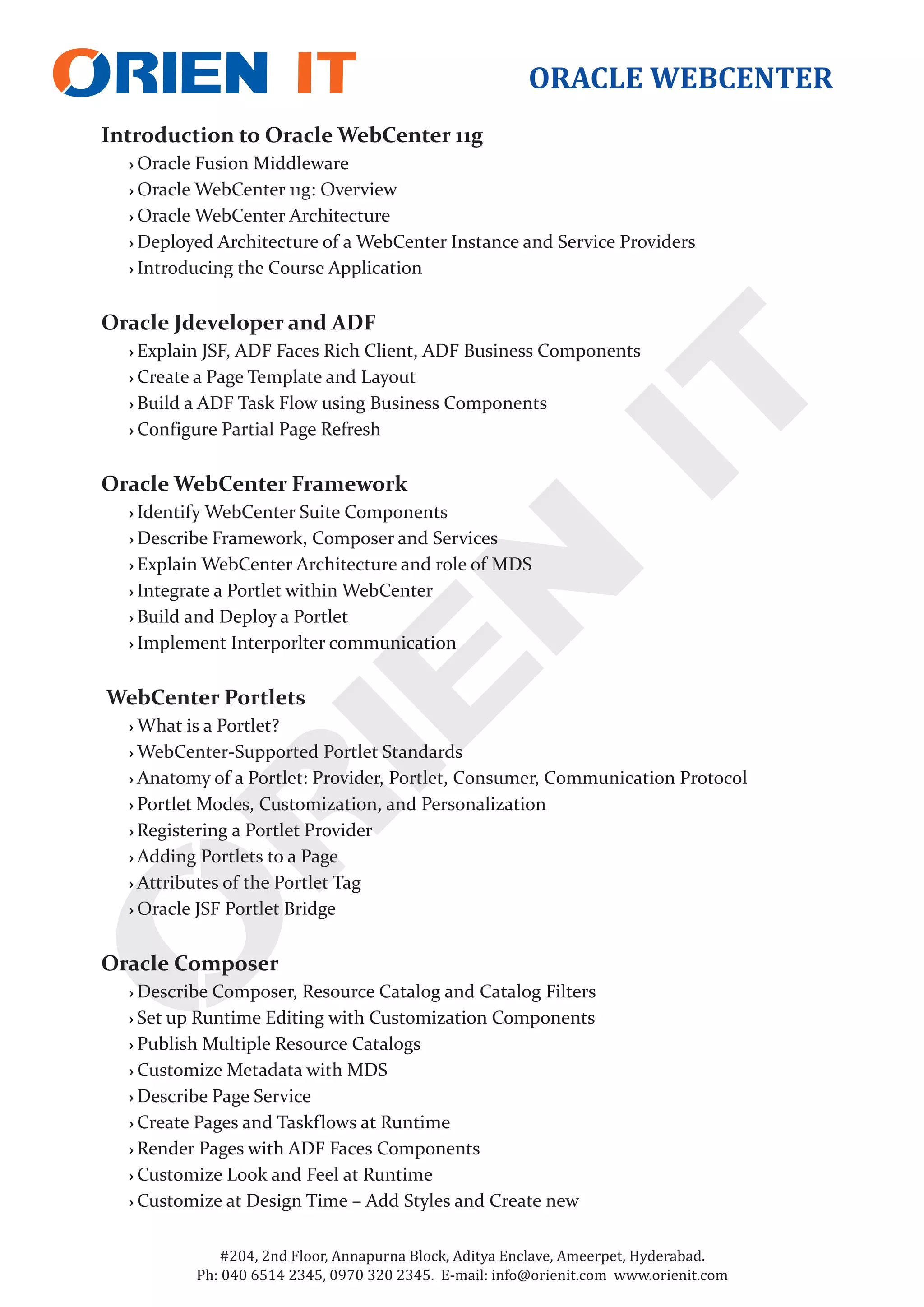 Oracle webcenter trainining in hyderabad | PDF