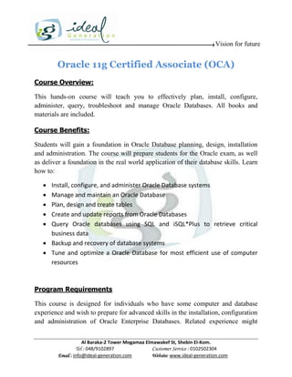 Oracle 11g certified associate (oca) | PDF | Databases | Computer Software and Applications