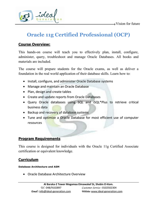 Oracle 11g certified professional (ocp) | PDF