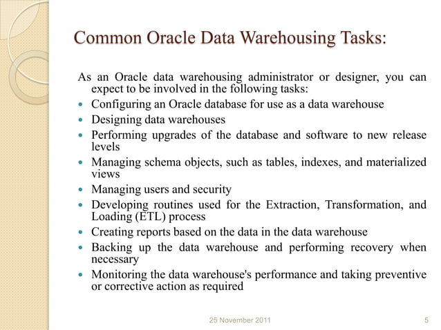 Oracle 11g data warehouse introdution | PPT